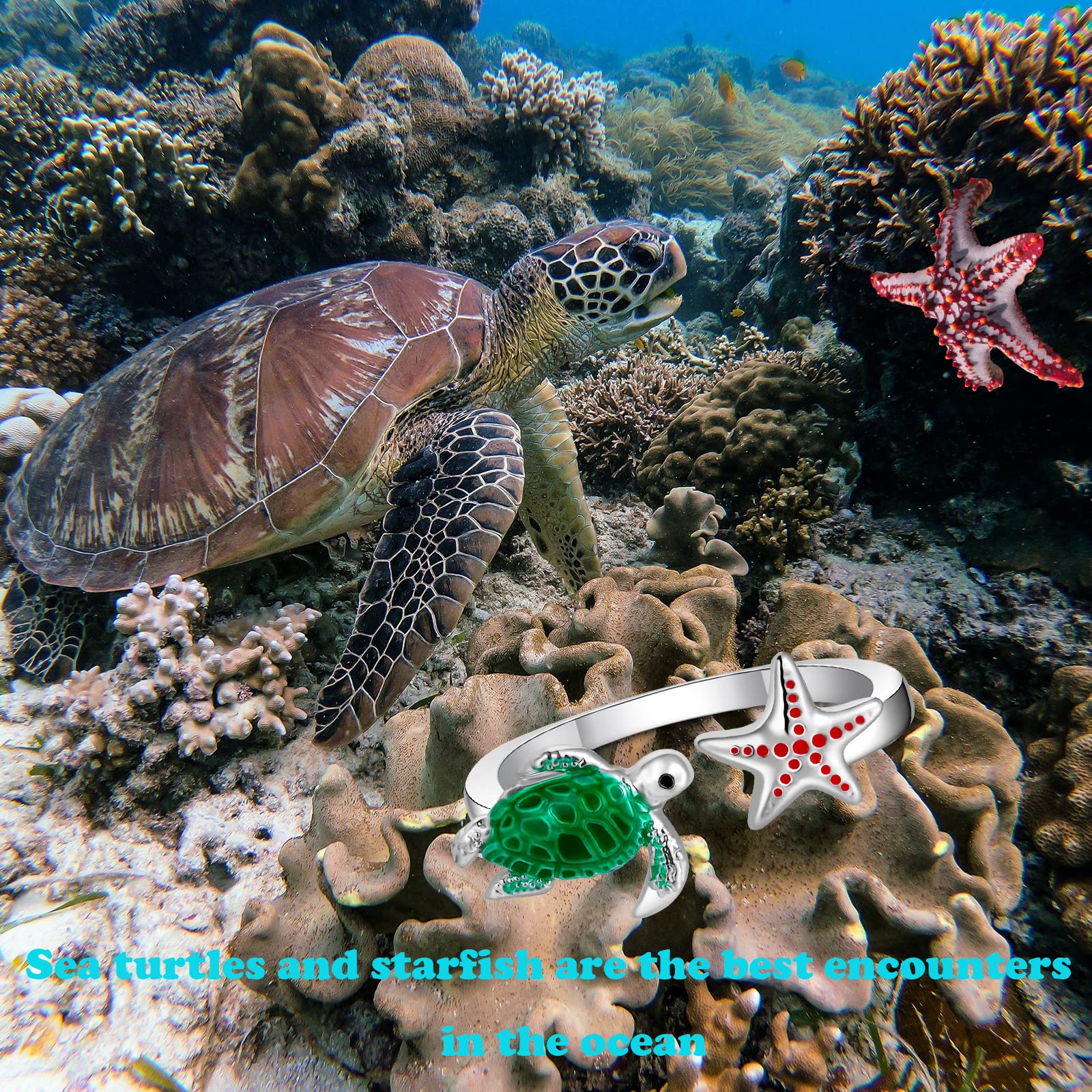 YKYLHSYXR Women's Adorable Green Sea-Turtle Red-Starfish Jewelry