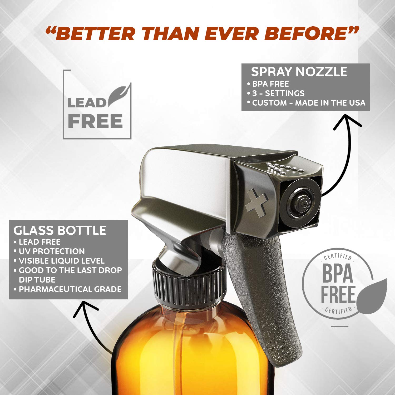 Nylea 3 Pack Glass Spray Bottles (16 OZ) - Durable and Refillable - Amber Spray Bottles for Cleaning Solutions - Essential Oil Spray Bottle with Sturdy Sprayer and Resistant Nozzle