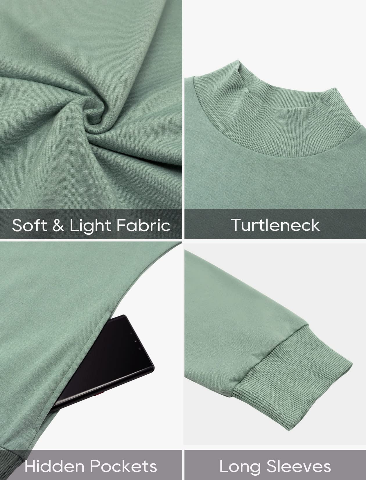 TICTICMIMI Women's Casual Long Sleeve Sweatshirt Tops Mock Turtleneck Lightweight Tunic Fall Pullover with Pocket