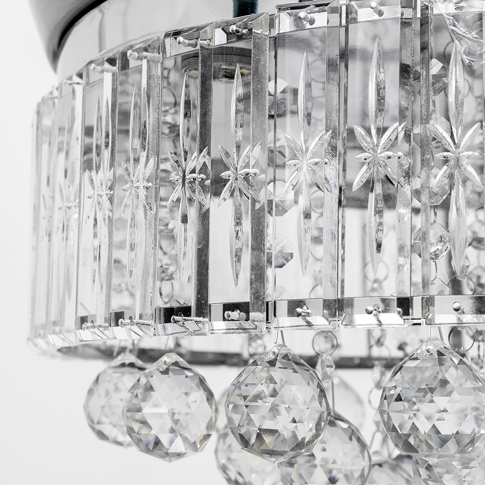 Orillon Modern 42 Inch Crystal Chandelier Fan Light Polished Silver Retractable Hidden Invisible Silent Fan for Indoor Room, Reversible 6-Gear Speed LED 36W, Dual Control-Remote and Wall Control