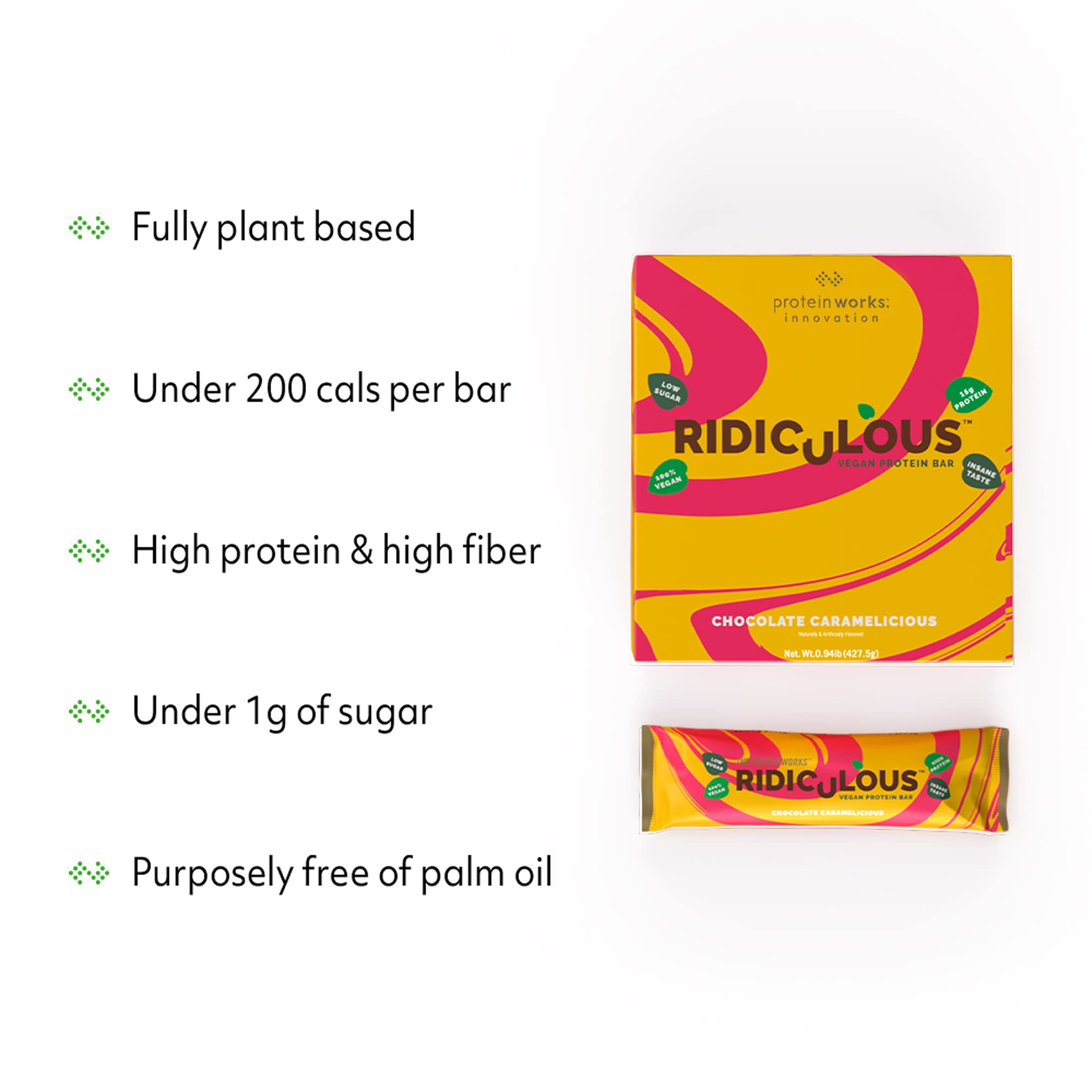 Protein Works - Ridiculous Vegan Protein Bar | High Protein Snack | Chocolate Caramelicious | 9 Pack