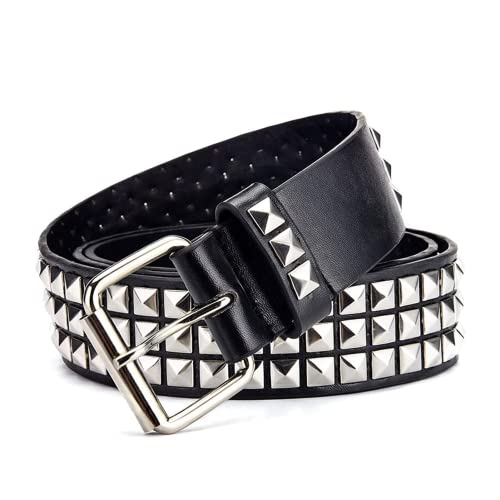 SNCEAW Studded Belt, Metal Punk Rock Rivet Belt with Bright Pyramid Studded for Women Men (Black)