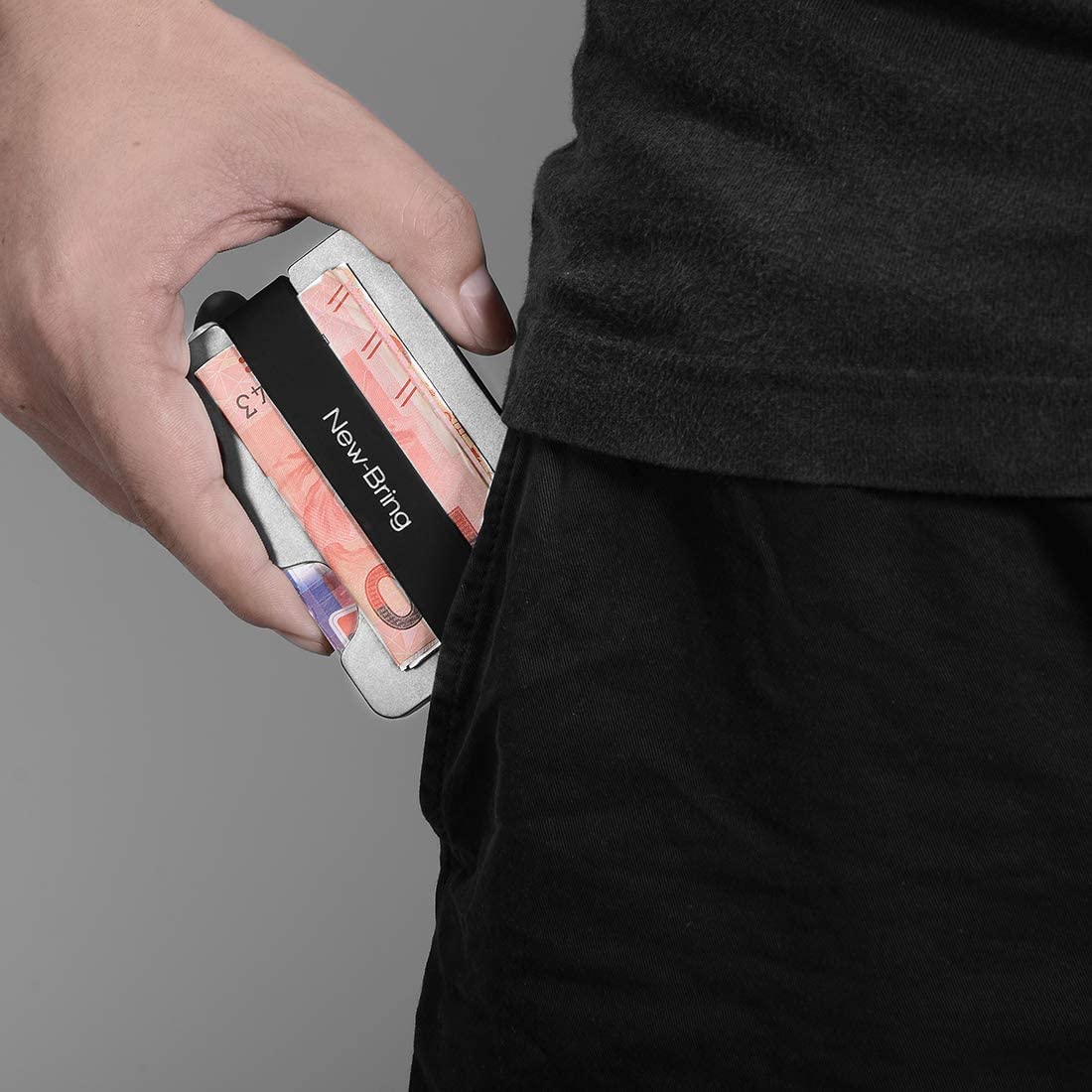 NEW-BRING Minimalist Slim Wallet for Men, 3 Functions(Key Holder, Credit Card Holer, Money Band), RFID Blocking Wallet, Key Organizer Card Wallet, Small Lightweight, Grey