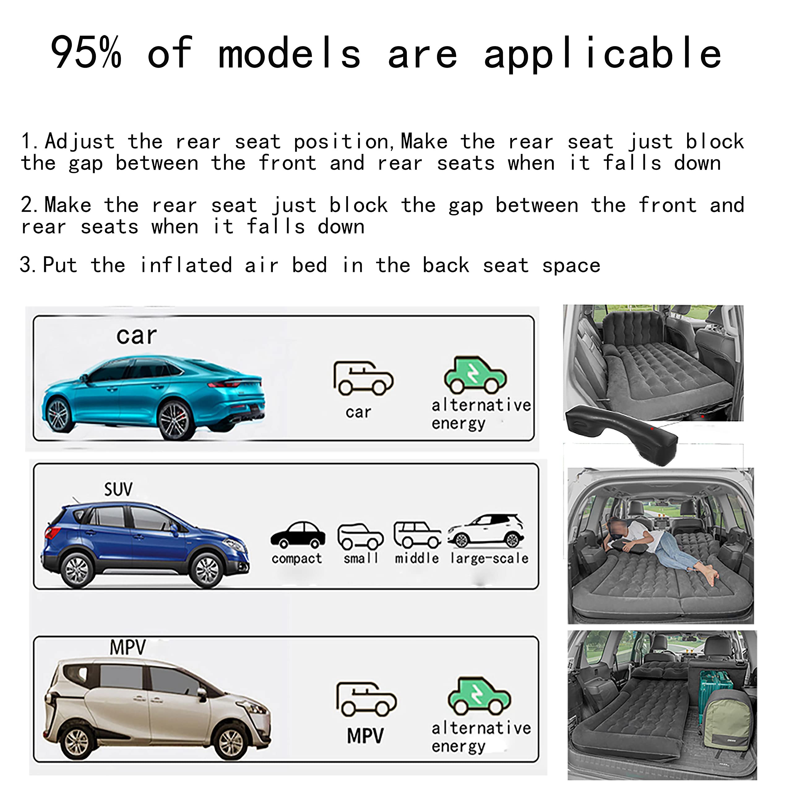 SUV RV Air Mattress Car Bed Camping Cushion Inflatable Thickened Car Air Bed with Electric Air Pump Flocking Surface Portable Sleeping Pad for Travel Camping Minivan Van Trunk