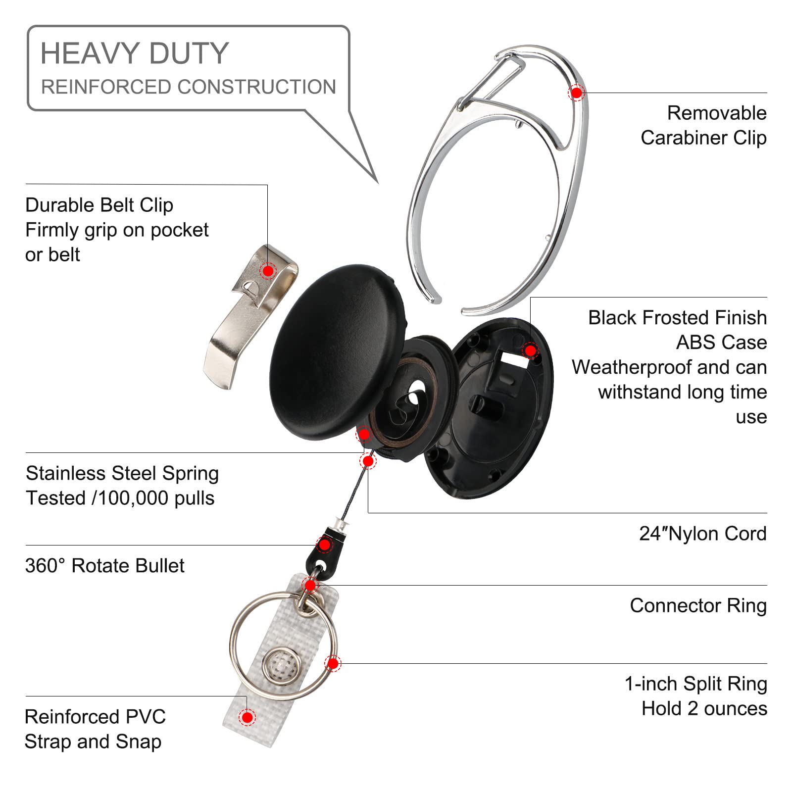 Orrope Retractable Badge Holders with Carabiner Reel Clips, 3 Pack, Clear Vertical ID Card Holders, Reinforced Grid Tape, Supports Teachers, Office Workers, and Medical Staff