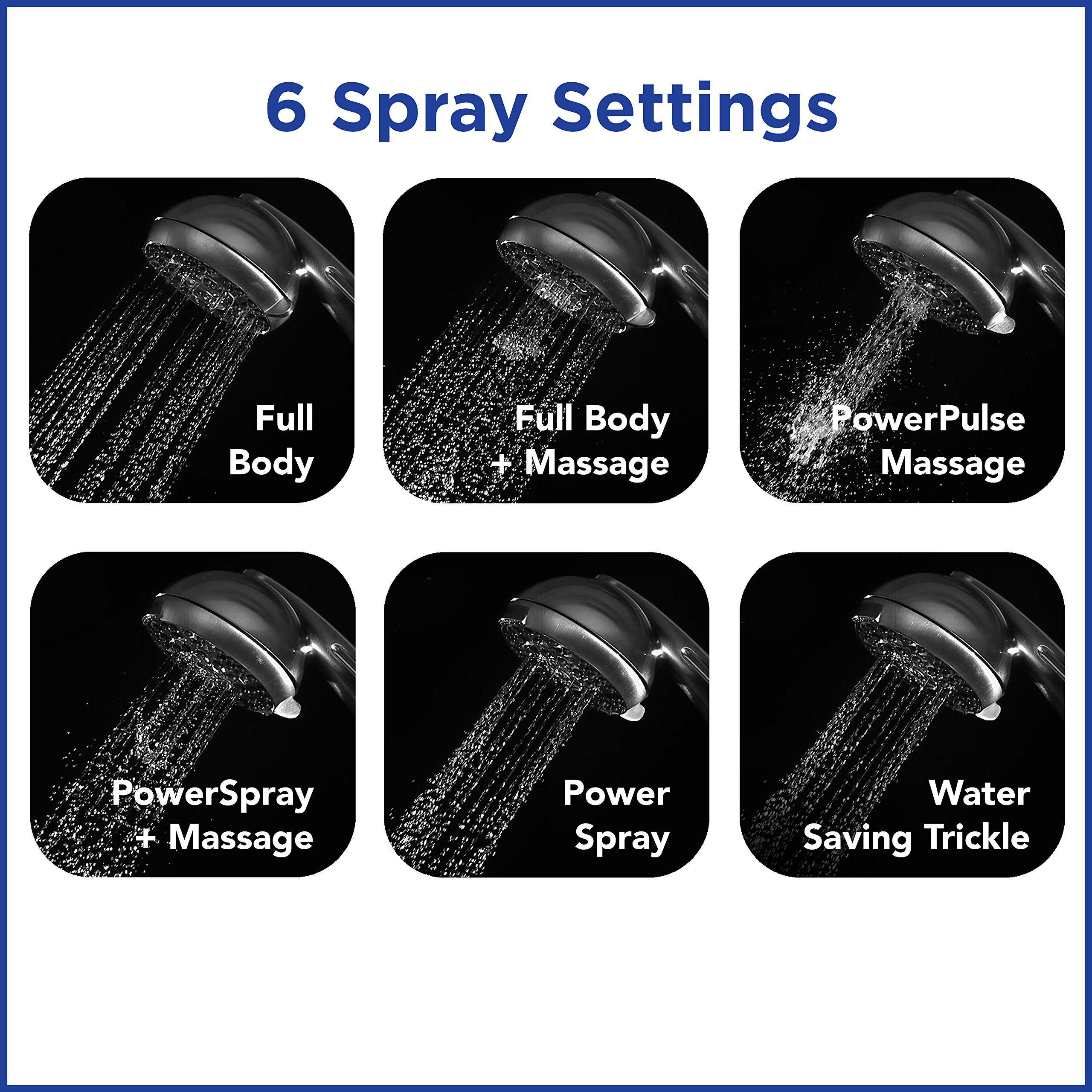 Waterpik High Pressure Hand Held Shower Head With Hose, PowerPulse Massage 6-Mode, Brushed Nickel XAS-649E