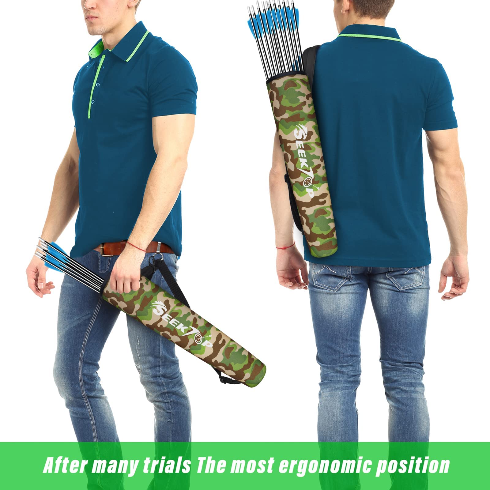 Seektop Archery Gloves Adjustable Archery Back Arrow Quiver Holder for Youth Adults (M+Camo)