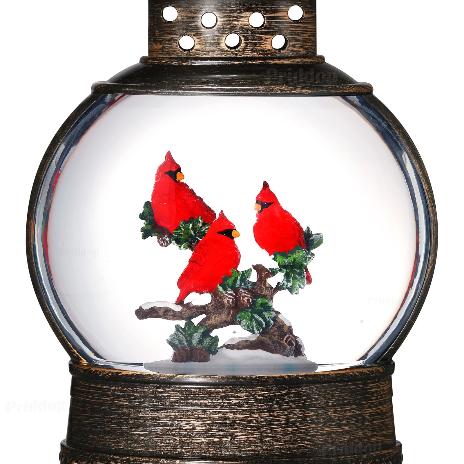 Priddop Cardinal Snow Globe 12 Inch Christmas Snow Globe Lantern with Timer & Music, USB & Battery Powered Christmas Decorations Indoor Cardinal Decor (2023 Upgraded Larger)