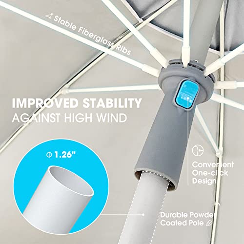 wikiwiki 7FT Beach Umbrella with Table & Sand Bags, Portable SPF60+ Protection Sunshade Umbrella with Sand Anchor, Sand Bags, Cup Holder, Carry Bag for Outdoor Patio Sand Beach (Ocrean Blue)
