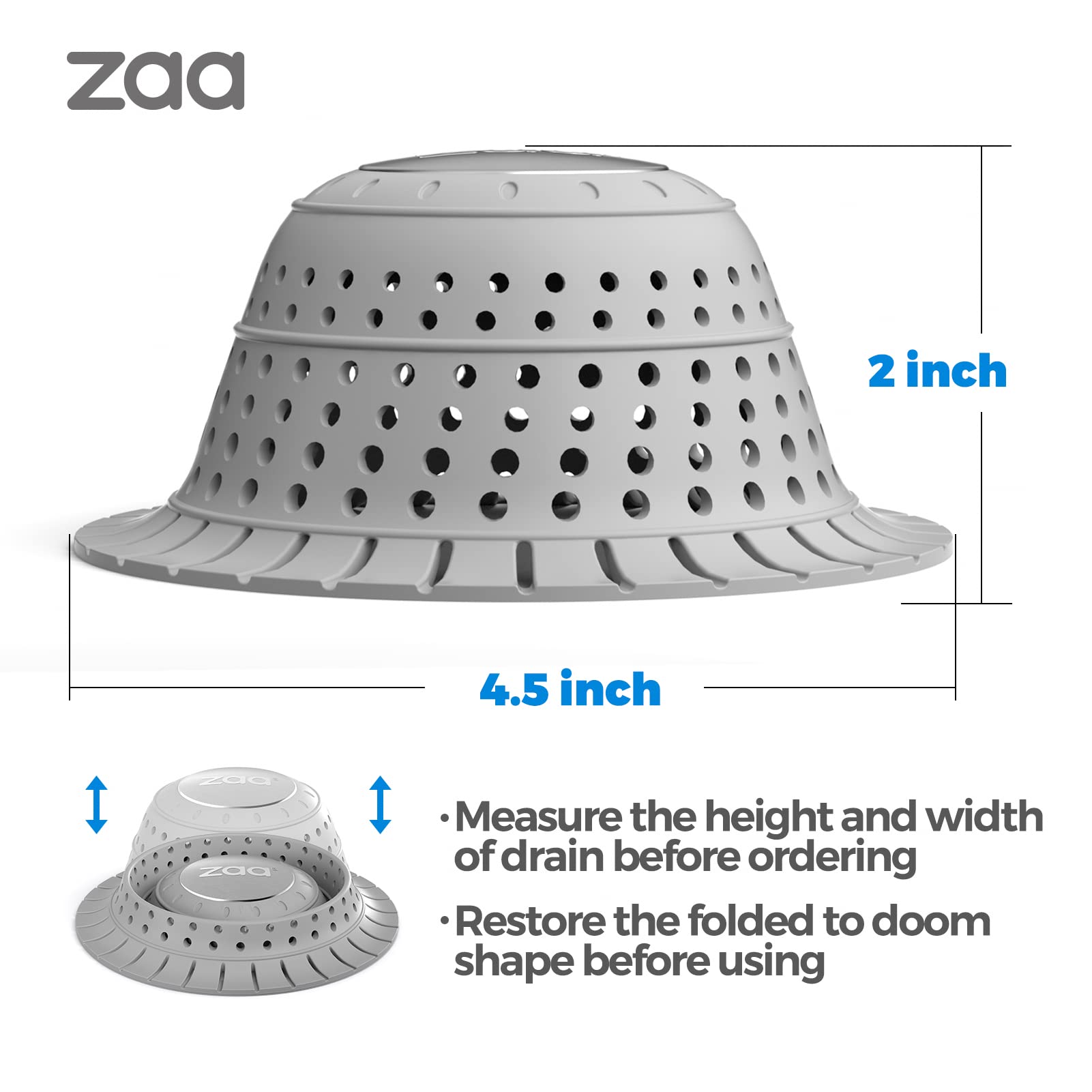 zaa Bathtub Drain Hair Catcher, 3 Pack Silicone Collapsible Drain Protector for Pop-Up and Regular Drains of Bathtub, Tub, Shower, Bathroom
