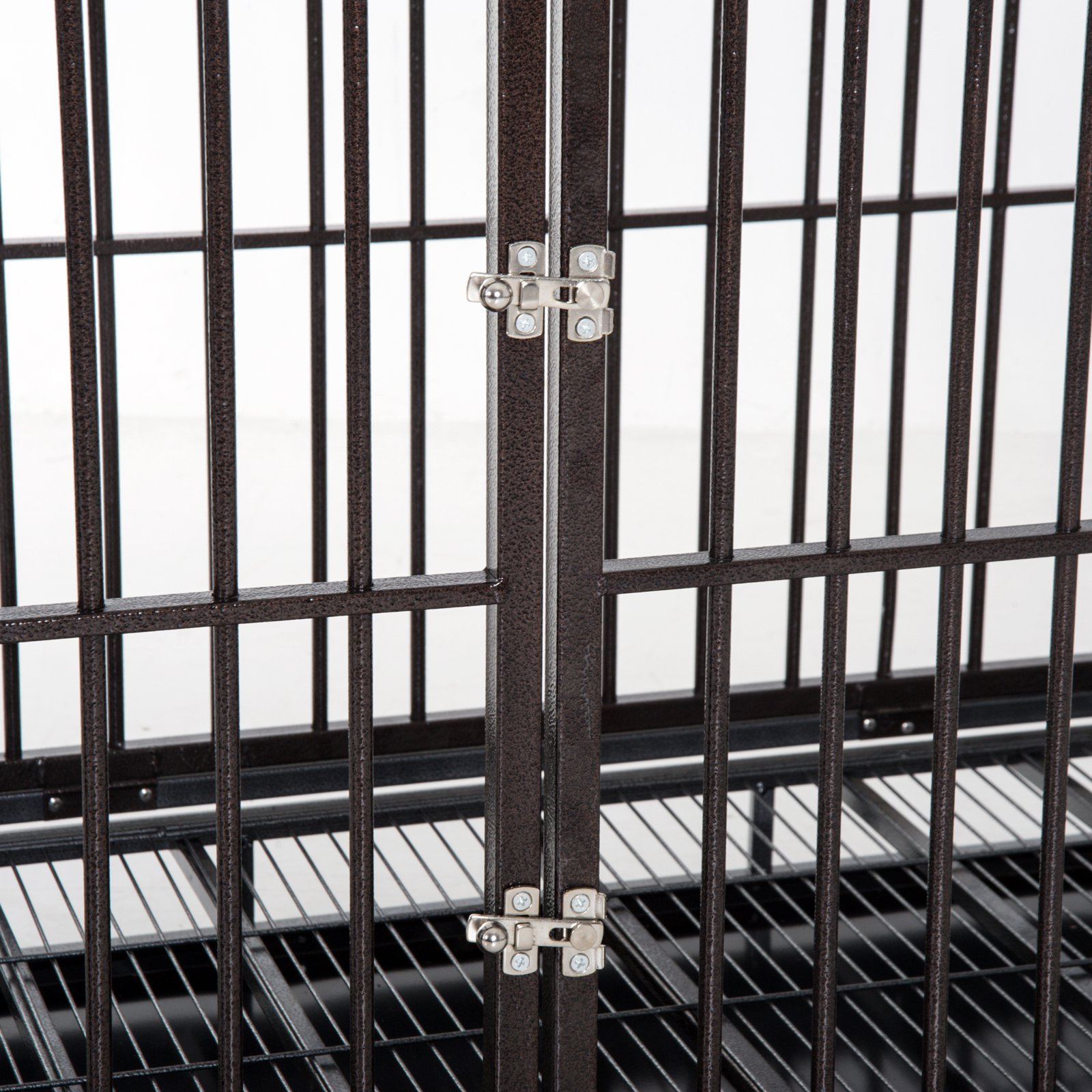 PawHut 42" Heavy Duty Dog Crate Metal Cage Kennel with Lockable Wheels, Double Door and Removable Tray, Brown