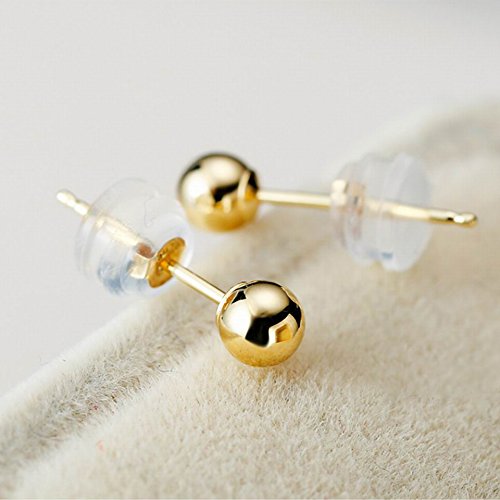 Paialco Solid 18K Yellow Gold Tiny Ball Piercing Earring Studs 3MM