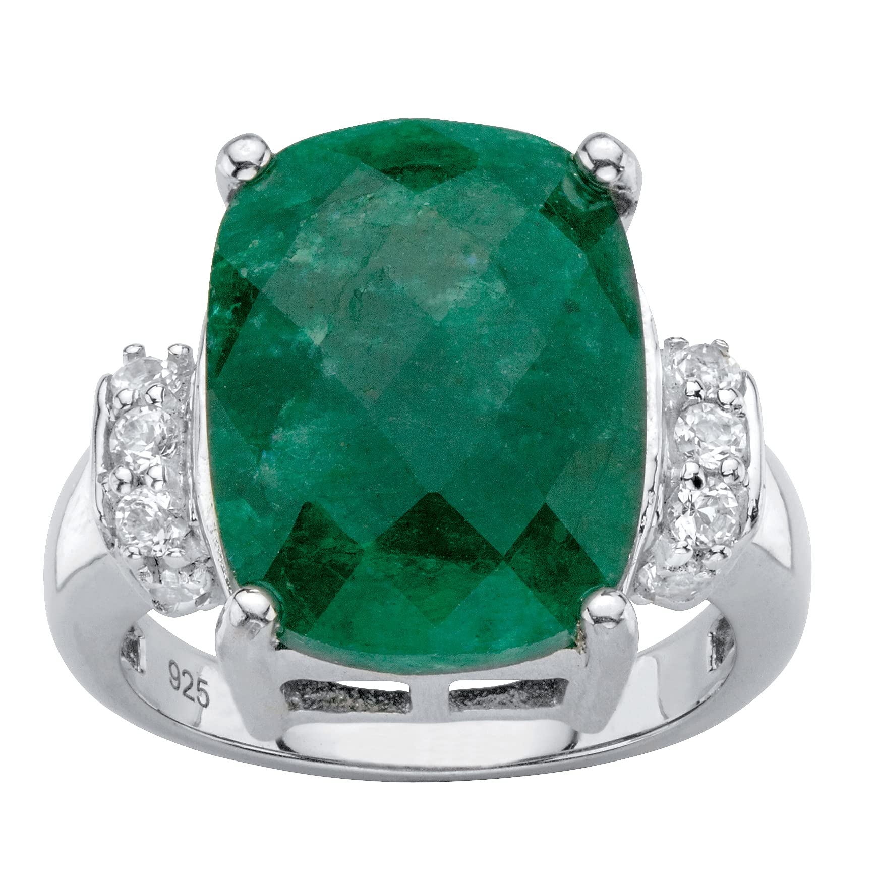 PalmBeach Gold-Plated or Sterling Silver Emerald Cut Genuine Gemstone and Round Genuine Tanzanite Cocktail Ring Size 9
