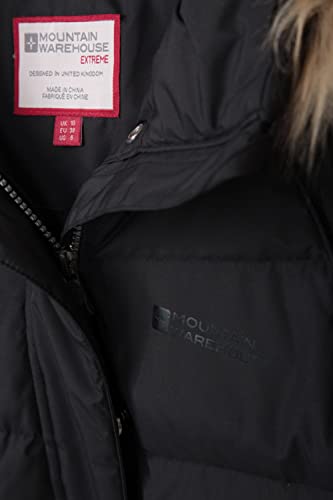 Mountain Warehouse Isla II Womens Down Jacket - Faux Fur Trim Hood Black Womens Size 4 US