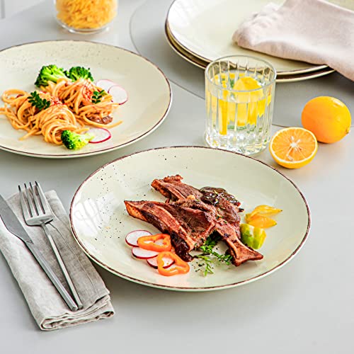 vancasso Navia Nature Dinner Plate Set of 4, Stoneware Vintage Look Cream Dinnerware Tableware, 10.5 Inch Snack/Salad/Fruit/Side Plate
