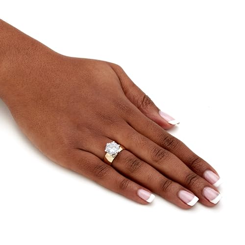 PalmBeach Gold-Plated, Rose Gold-Plated or Silvertone Round Cubic Zirconia Solitaire Engagement Ring Size 8