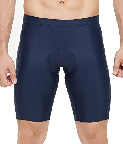 Priessei Men's Cycling Shorts 4D Coolmax Padded Bike Bicycle Pants Tights, Breathable & Absorbent Navy M