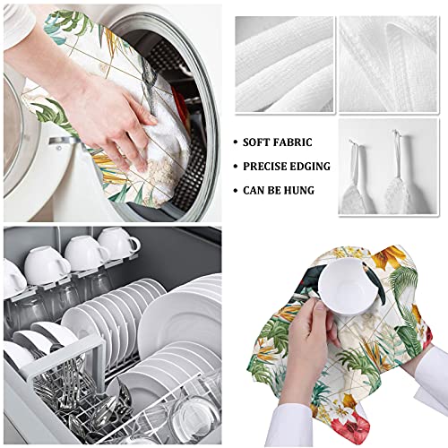 Segard Kitchen Towels Dish Towel Set of 4,Tropical Bird Pineapple Botanical Animals Absorbent Hand Towels Cleaning Dishcloth Tea Towels,Spring Flower Plants Reusable Drying Dish Cloths