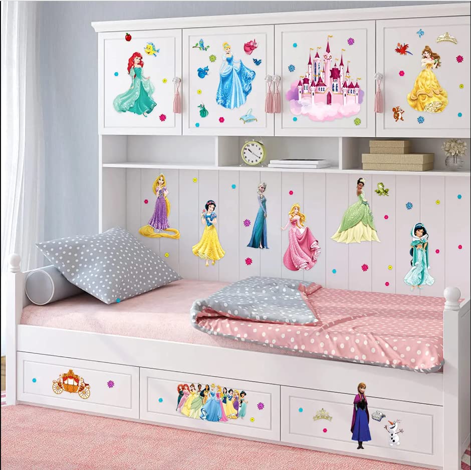 Princess Wall Decals Removable Wall Sticker Peel and Stick Wall Mural for Girls Kids Bedroom Baby Nursery Decoration
