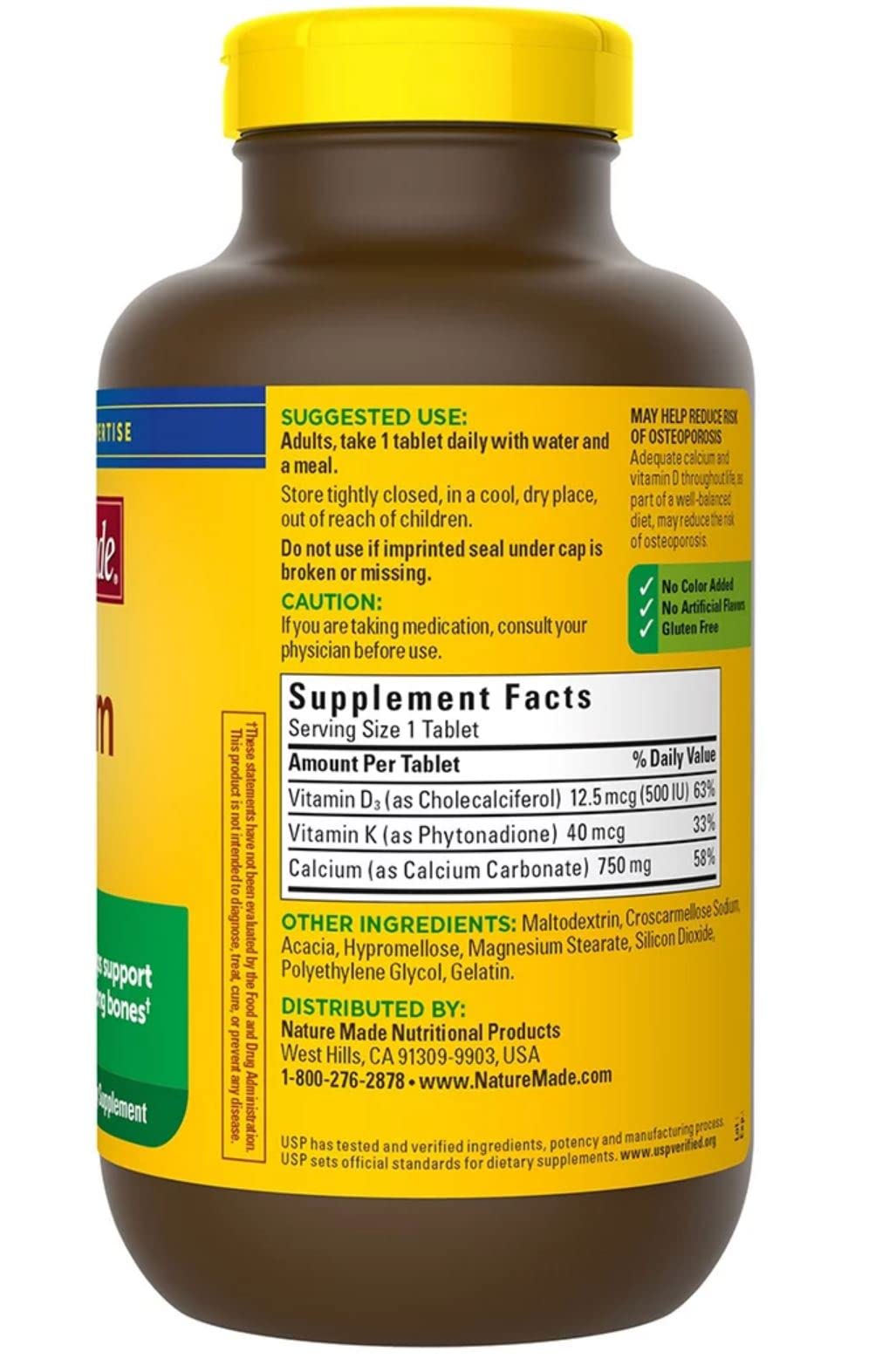 Nature Made Calcium 750 mg with Vitamin D3 and K, Dietary Supplement for Bone Support, 300 Tablets+Better Guide Vitamins Supplements Book Free