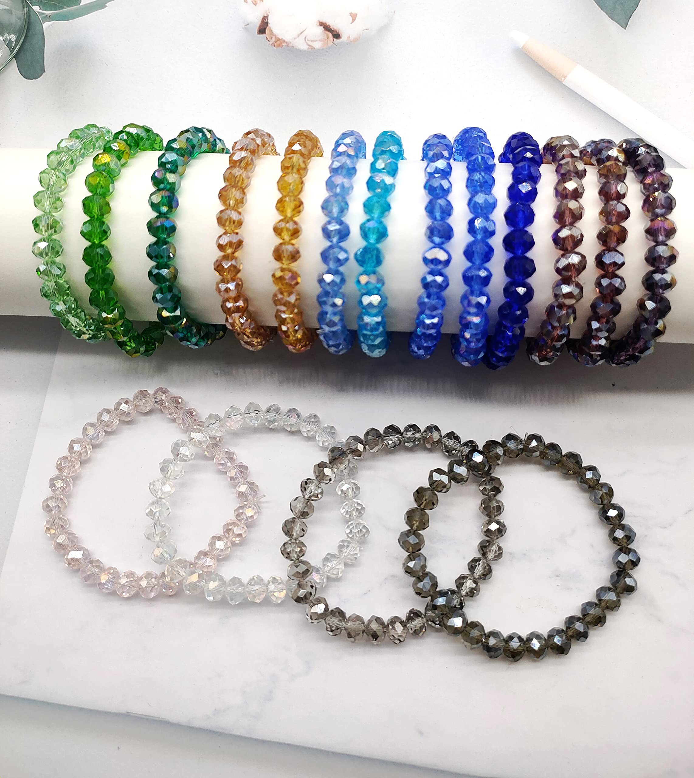 Svovin 18 Pcs Glass Beaded Bracelet Set for Women Men Elastic Stretch Versatile Statement Colorful Spark Clear Crystal Handmade Bracelets