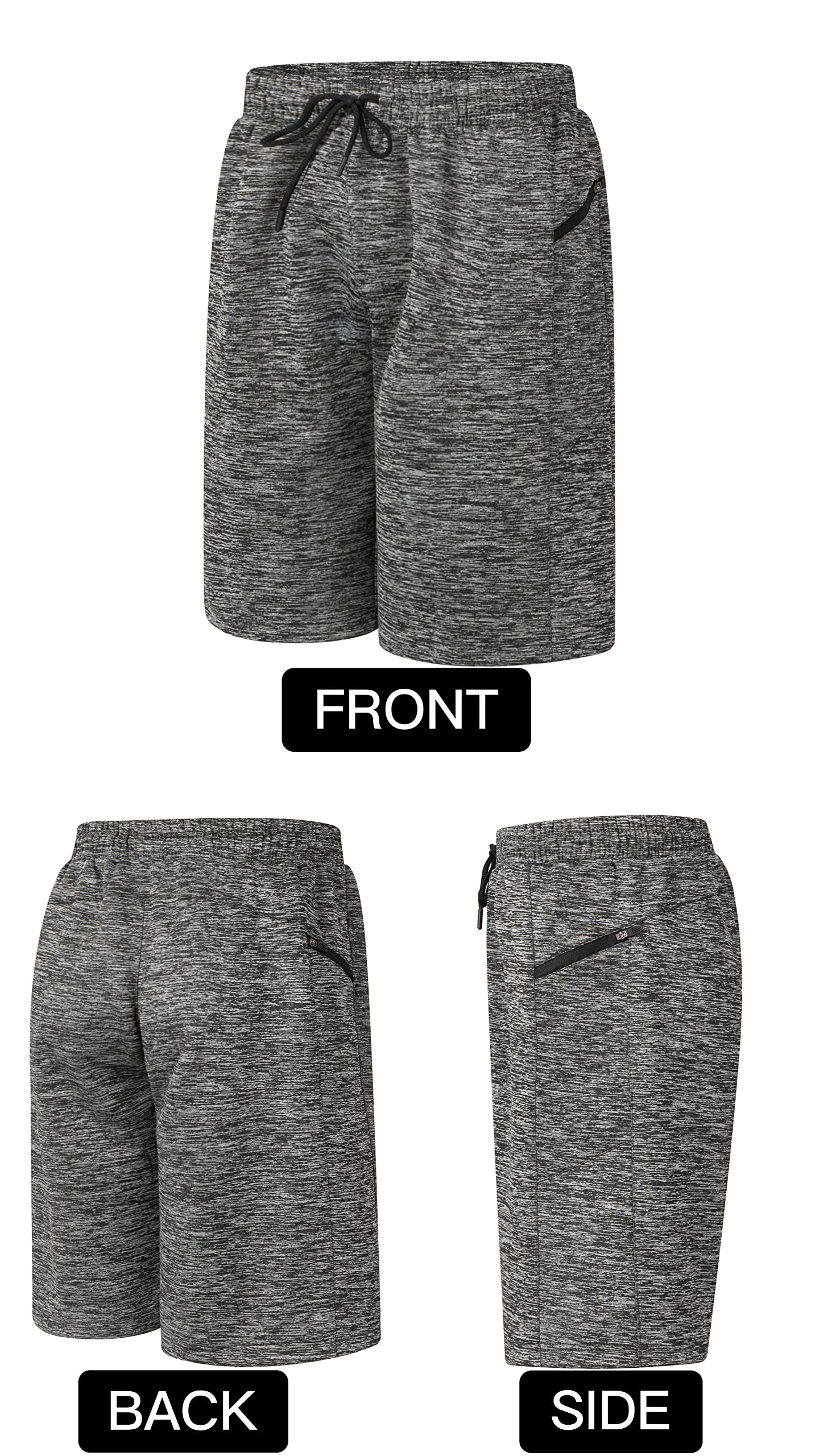 PRTCYPNT Men's Athletic Workout Shorts Casual 10" Gym Running Shorts with Zipper Pockets Drawstrings Charc XL Charcoal