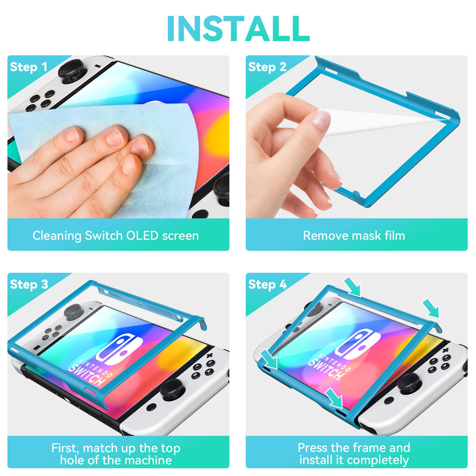Sibese Protective Case for Nintendo Switch OLED with Tempered Glass Screen Protector, Front Cover Compatible with Switch OLED (2021)(Blue)