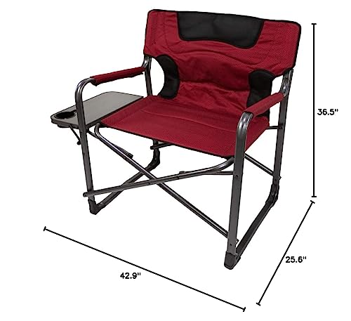 Ozark Trail XXL Folding Padded Director Chair with Side Table, Red 600 lb Capacity