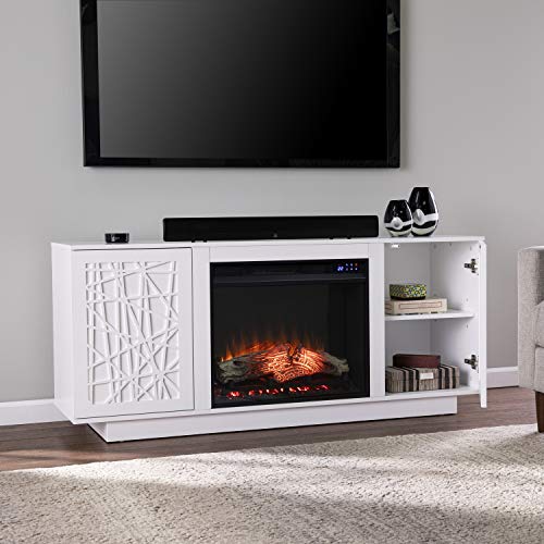 SEI Furniture Delgrave Electric Fireplace TV Stand for TVs up to 56 Inches with Touch Screen Control Panel, White