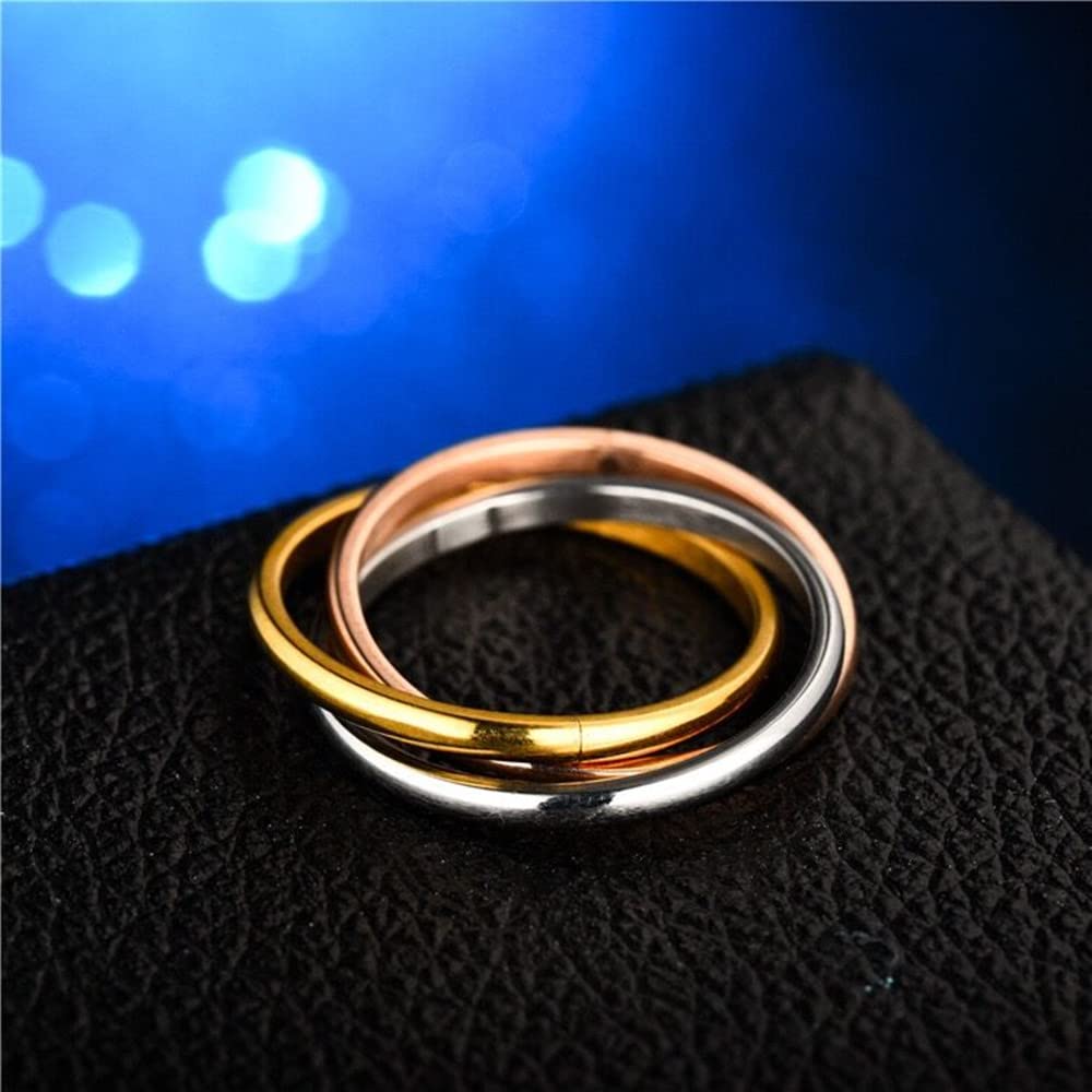 Naivo Tri-Color Gold Plated Interlocked Rolling Bands Ring Women's (ring size 9#)