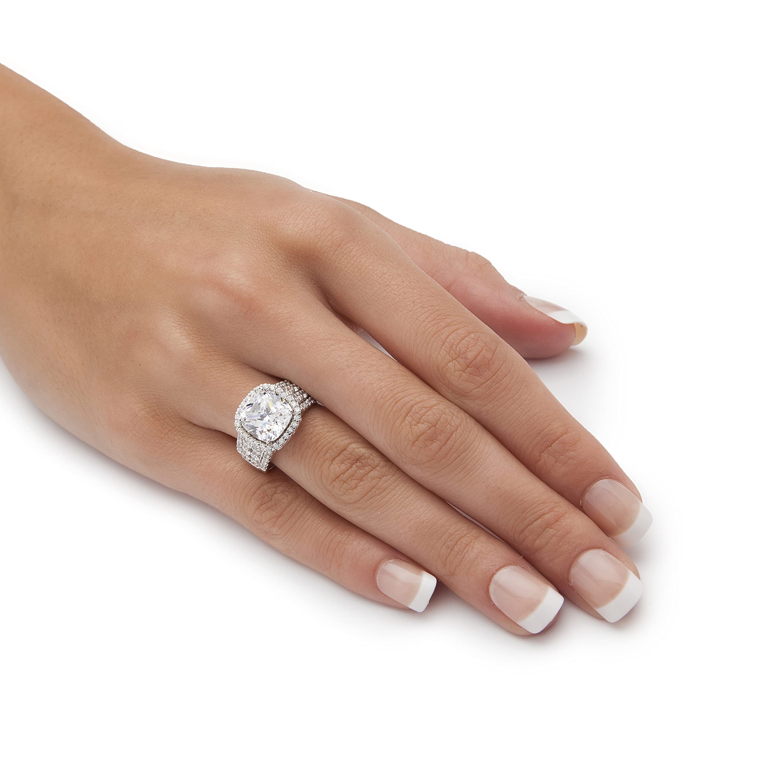 PalmBeach Platinum-plated Sterling Silver Cushion Cubic Zirconia Simulated Halo Engagement Ring Sizes 6-10 Size 6