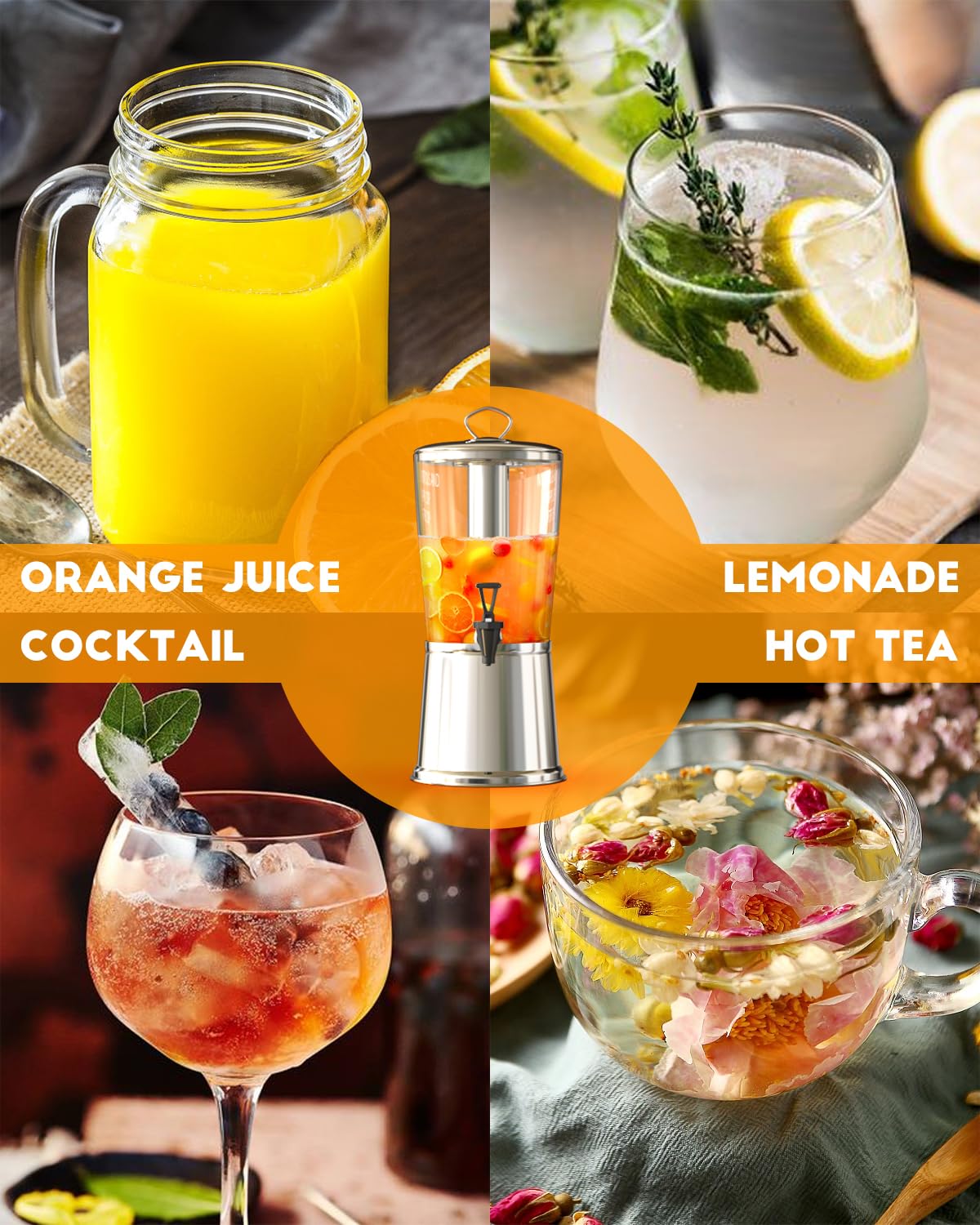 WantJoin Beverage Dispenser With Stand, Drink Dispenser for Party, Stainless Steel Water Jar Dispenser with Ice Container, Spigot, Drink Jar Jug For Home Parties, Clear Acrylic, 2-GALLONS 8-L