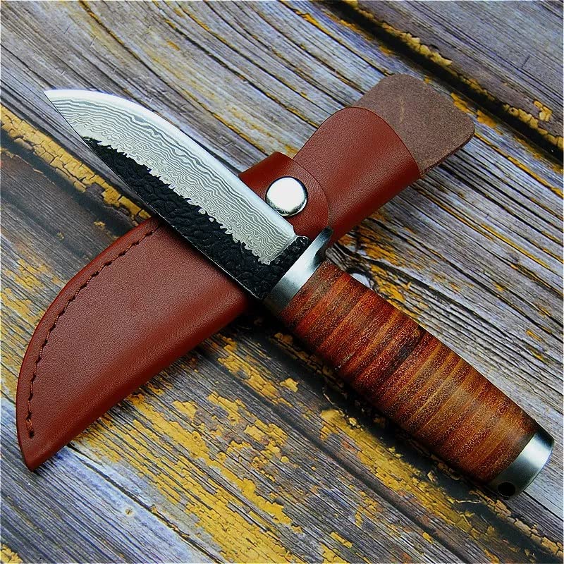 PSK200 - Custom Handmade Camping Knife With Leather Handle & Sheath | Survival Knife