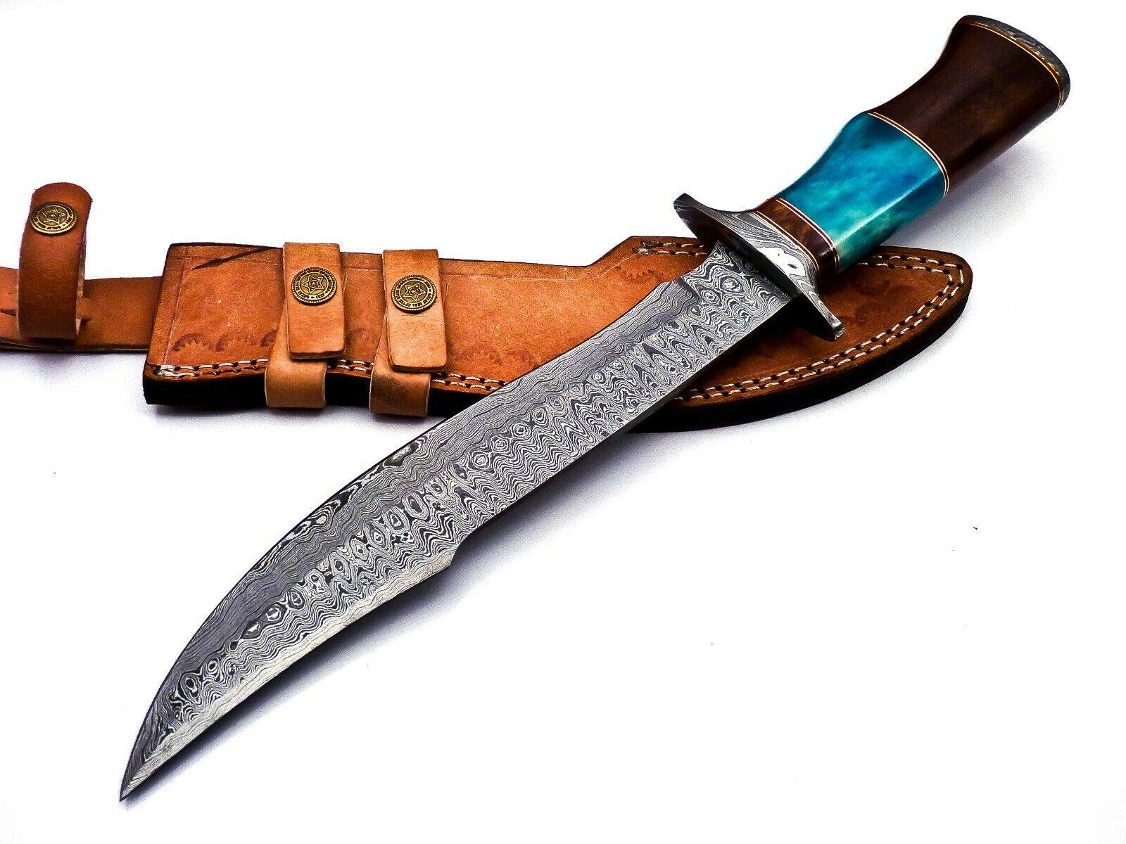 Unique Blades Indpt Knife 15 Handmade Damascus Steel Camping ! Hunting ! Outdoor Survival ! Bowie Knife - Solid Marindi Wood Bone Handle