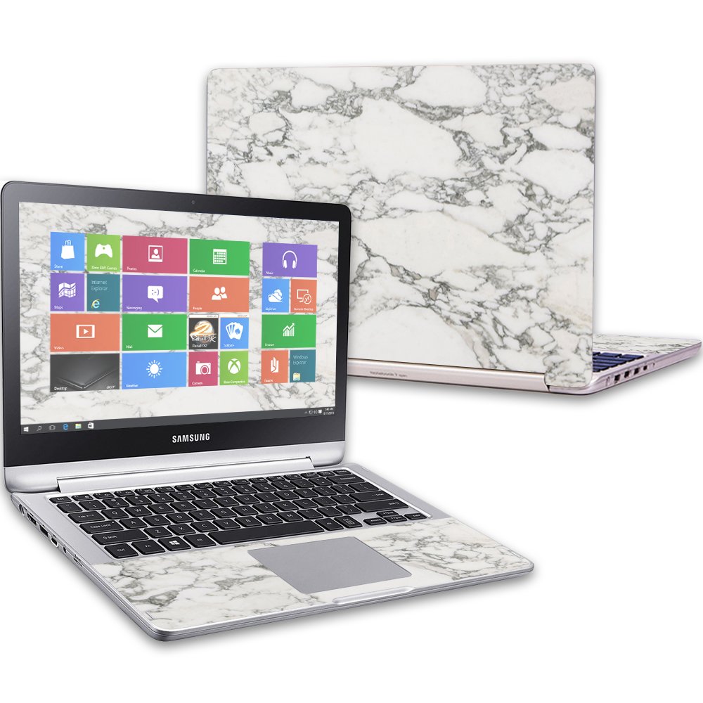 Mightyskins Skin Compatible with Samsung Notebook 7 Spin 13.3" (2016) Wrap Cover Sticker Skins White Marble