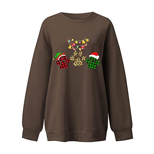 Women's Loose Casual Crewneck Sweatshirt Fashion Christmas Print Cute Pullover Autumn Long-Sleeved Comfortable Blouse