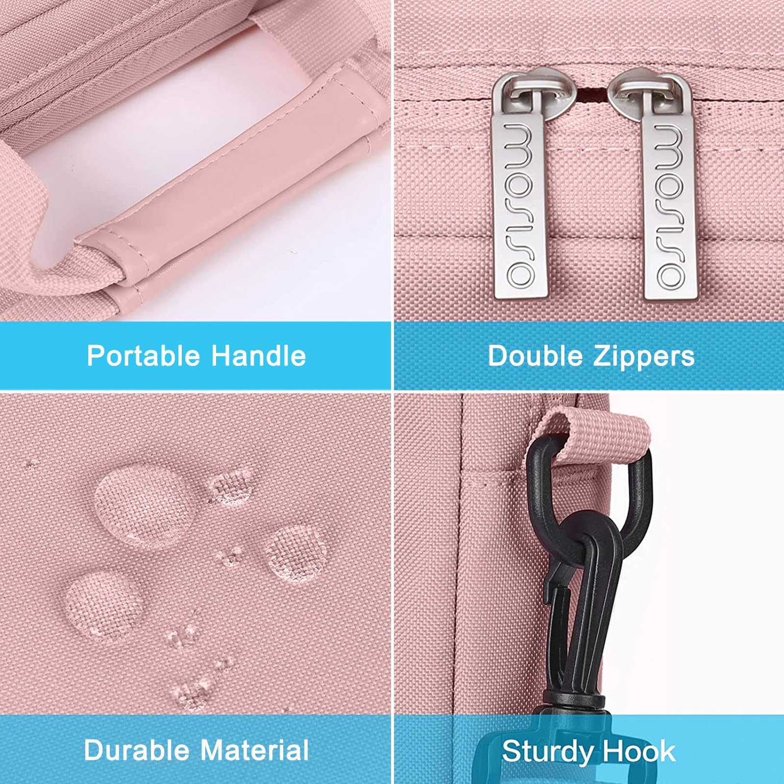 MOSISO Laptop Shoulder Bag Compatible with MacBook Air 15 inch M3 M2 2024 2023/Pro 16 M3 M2 M1 2024-2019,15-15.6 inch Notebook with 2 Raised&1 Flapover&1 Horizontal Pocket&Handle&Belt, Pink