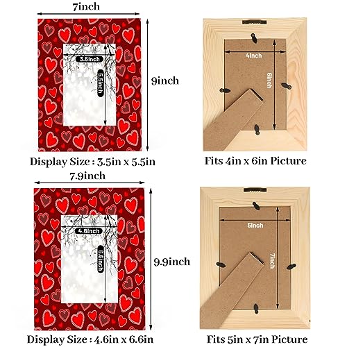 POFATO Red Love Heart 5x7 Picture Frame Wood Photo Frame for Tabletop Display Wall Mount Picture Frame Display 5 x 7 Inch Photo Wall Decor Home Gift Frames