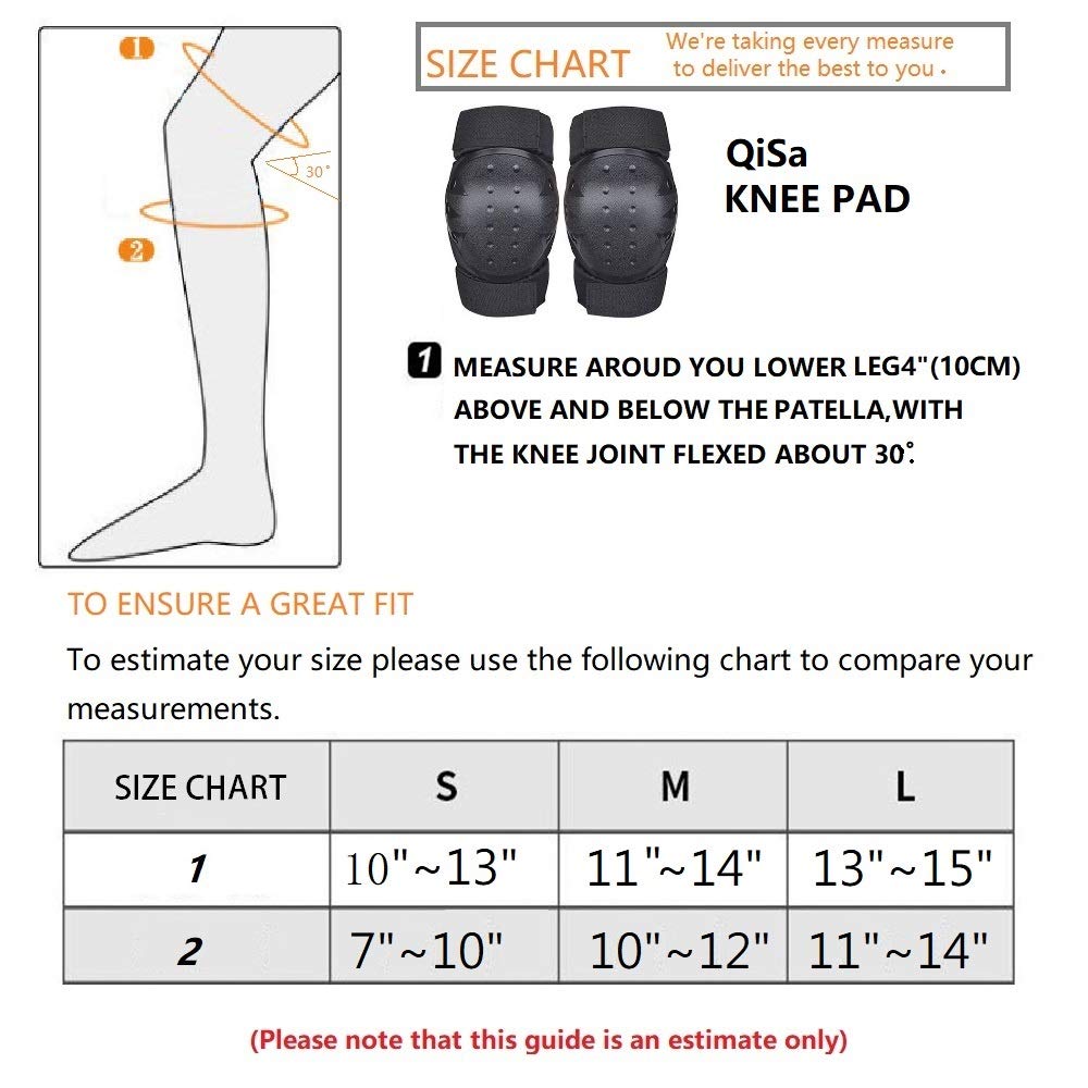QiSa Adult/Child Knee Pads Elbow Pads Wrist Guards 3 in 1 Protective Gear Set for Skateboarding, Roller Skating, Rollerblading, Snowboarding, Cycling (BLACK, Large)
