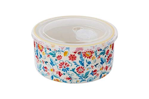 The Pioneer Woman Mazie 6-Piece Round Ceramic Nesting Bowl Set with Build-In Steam Release,15.5 ounce