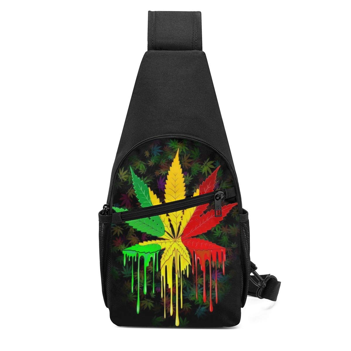 QIUYELONG Sling Backpack,Travel Hiking Daypack Pattern Rope Crossbody Shoulder Bag Green Yellow Red Leaf Weed Interest Printed