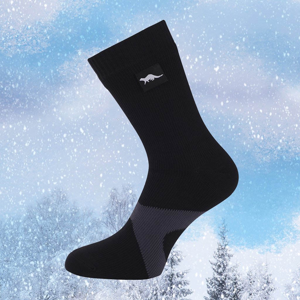 OTTER Waterproof socks for Men and Women, 100% waterproof, breathable, windproof socks. Calf Length. (Grey Black stripe. Medium)