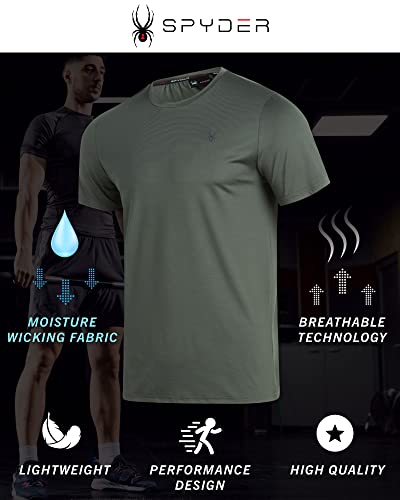 Spyder Men's Athletic T-Shirt - 2 Pack Dry Fit Short Sleeve Performance Sports Tee (S-XL), Size L, Burnt Charcoal/Moss