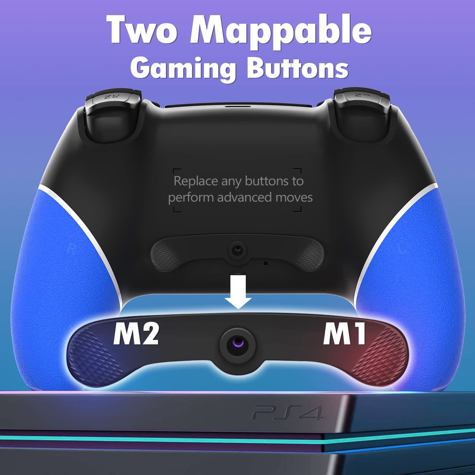 TERIOS Gaming Pro Controller Compatible with PS4,Pro,Slim - Wireless Controller with Built-in Speakers/Precise Joysticks/Turbo/Advanced Buttons Programming, and 1200mAh Rechargeable Battery(Blue)