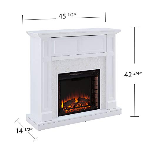 SEI Furniture Nobleman Mother of Pearl Tiled Electric Hidden Media Shelf Fireplace, White