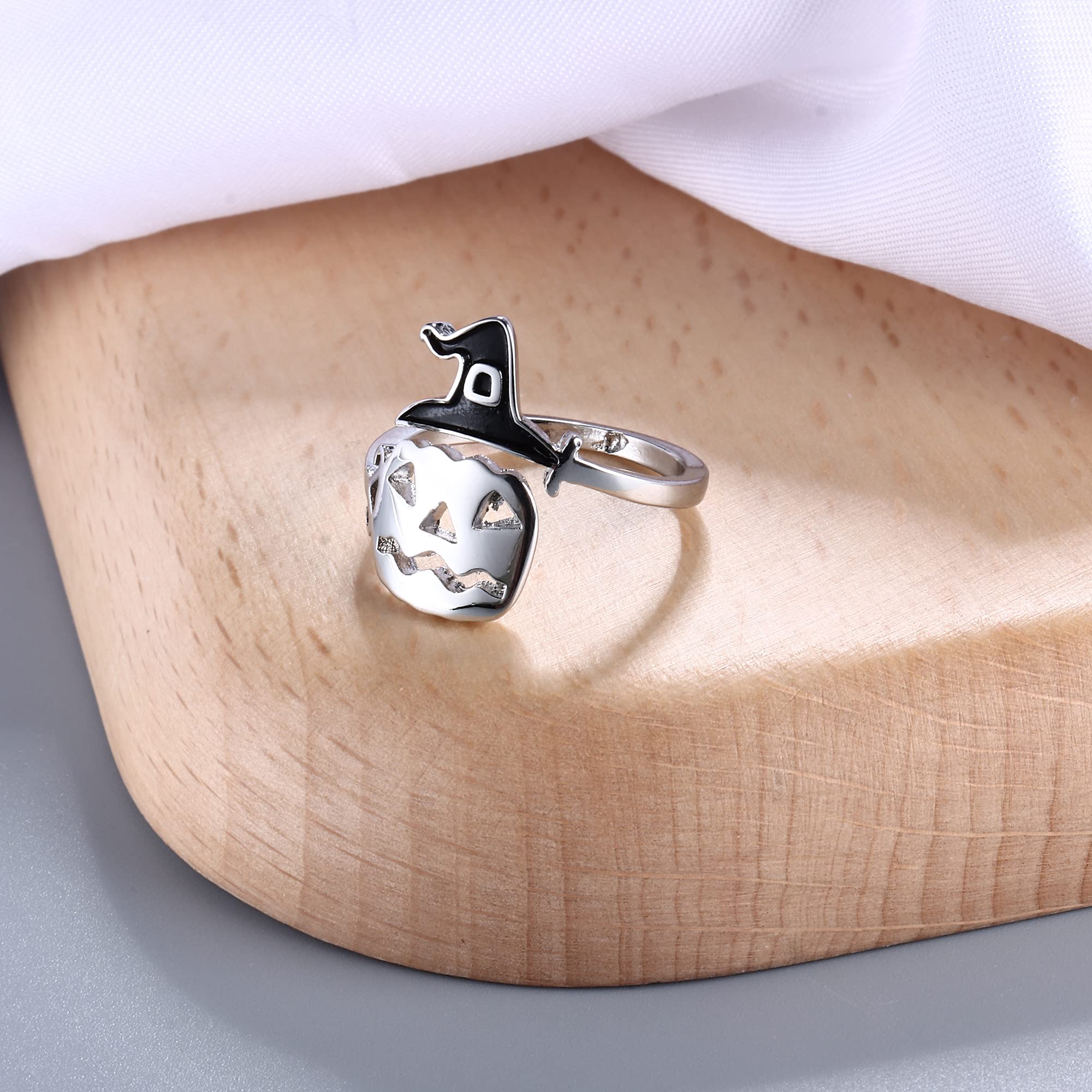 SAILIMUE 6 Pcs Halloween Ring For Women Men Adjustable Pumpkin Witch Hat Broom Ghost Ring Set Halloween Party Jewelry