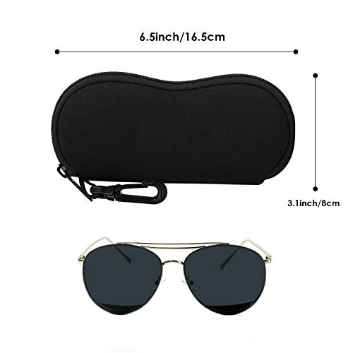 MoKo Eyeglass Soft Case, Zippered Neoprene Sunglasses Pouch with Clip for Men Women - Black
