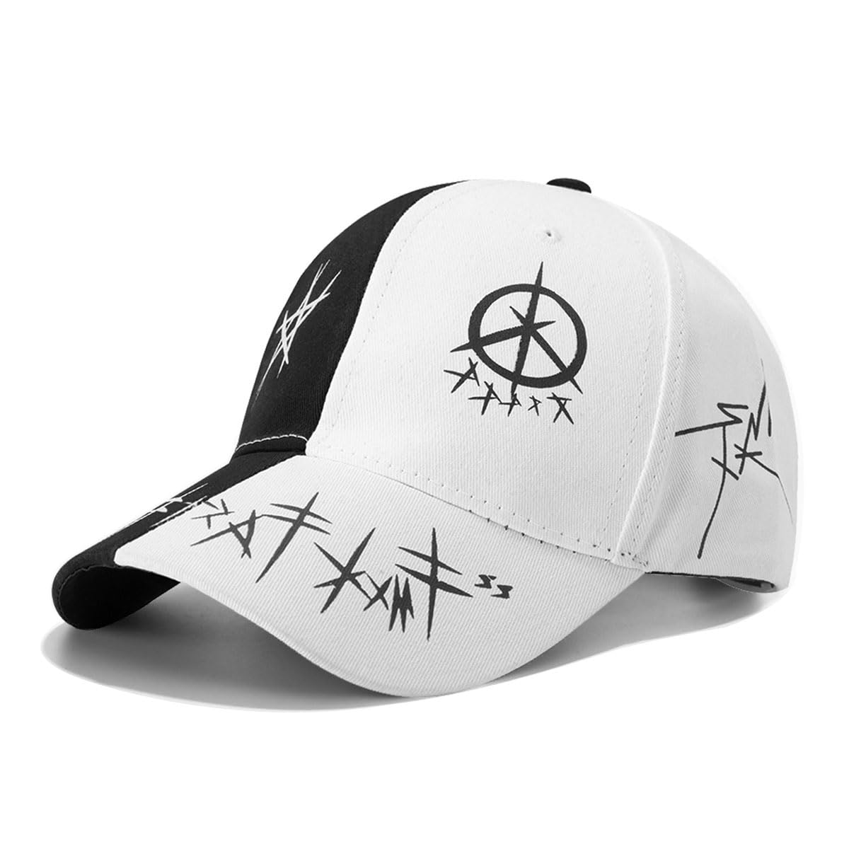 Slvoefi Unisex Graffiti Baseball Cap,Dad Hats,Hip Hop Style Trucker Hat,Black White Fashion Hat for Men's Women Adjustable Baseball Caps (Black and White)