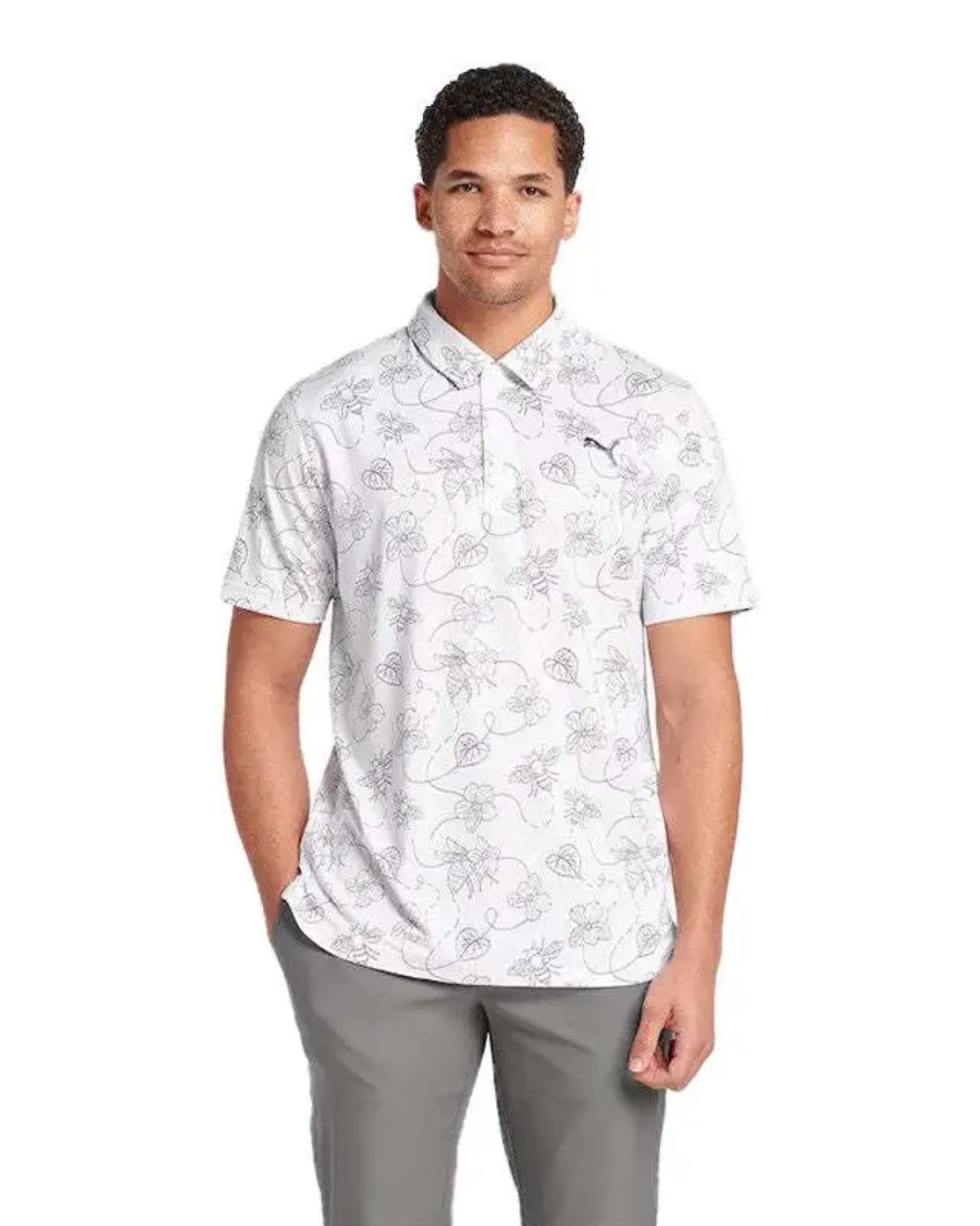 Puma Golf Men's Cloudspun Pollinators Polo, Bright White-Bright Cobalt, X-Large