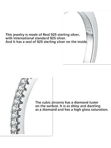 SILBERTALE 925 Sterling Silver 1.5MM Thin CZ Simulated Diamond Cubic Zirconia Ring Eternity Band Midi Knuckle Finger Engagement Wedding Band Stackable Rings For Her Size 3.8